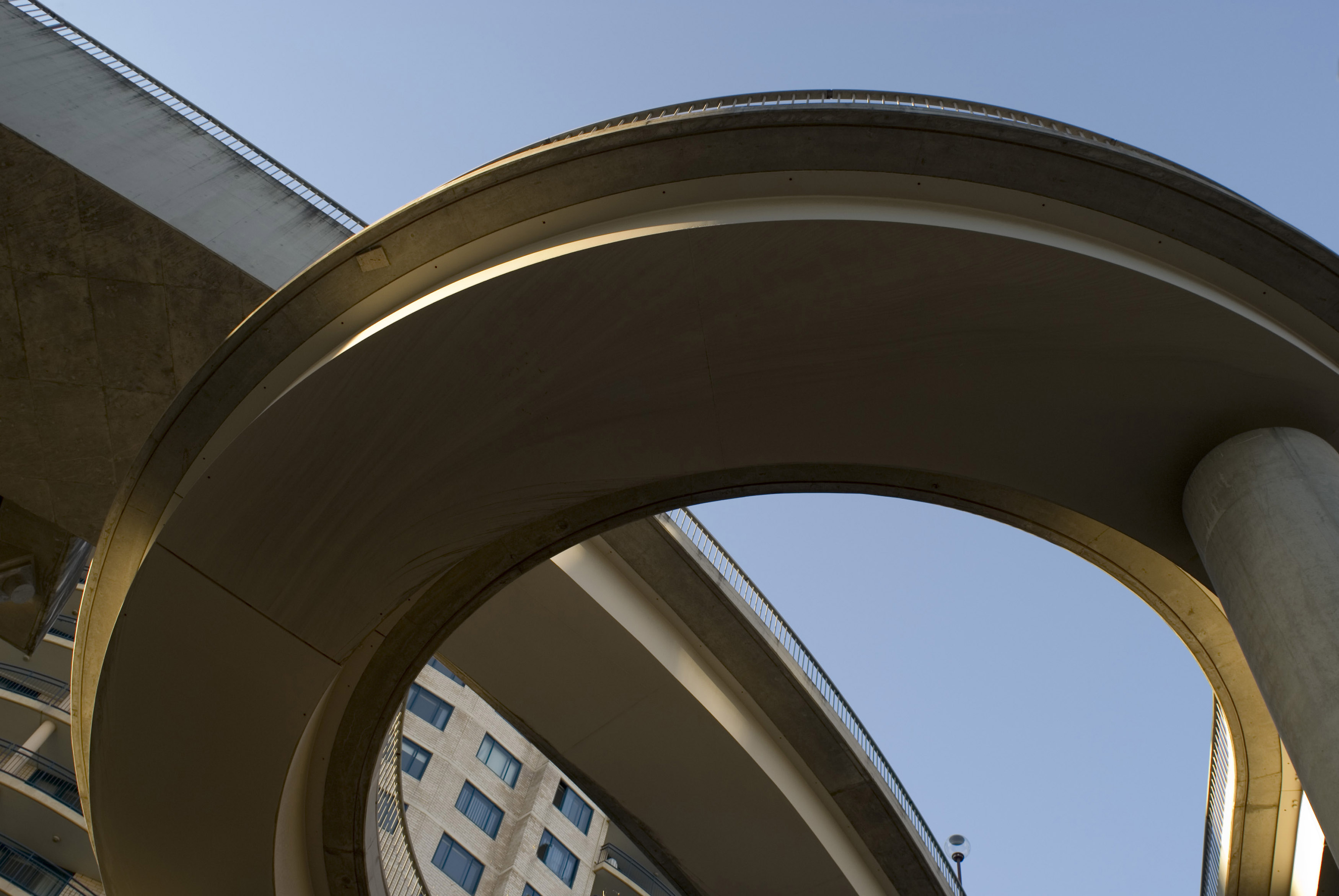 Low angle of overhead concrete footbridge and sky | Free backgrounds ...